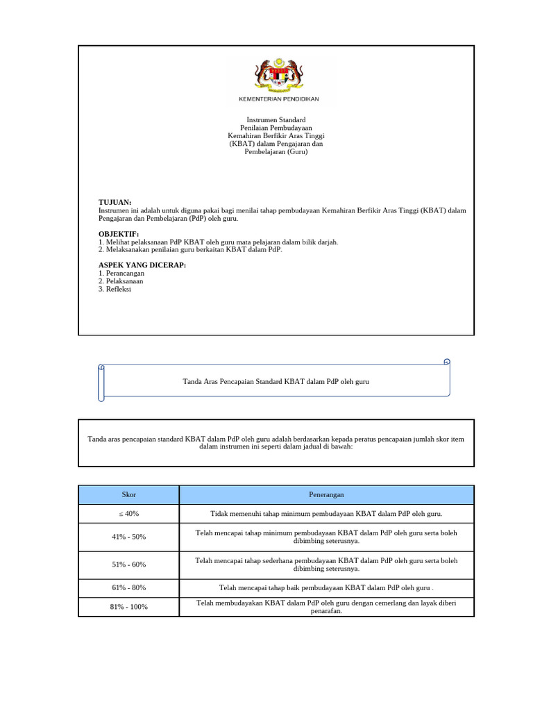 Borang Instrumen Isppk Kbat Full 2025 | PDF