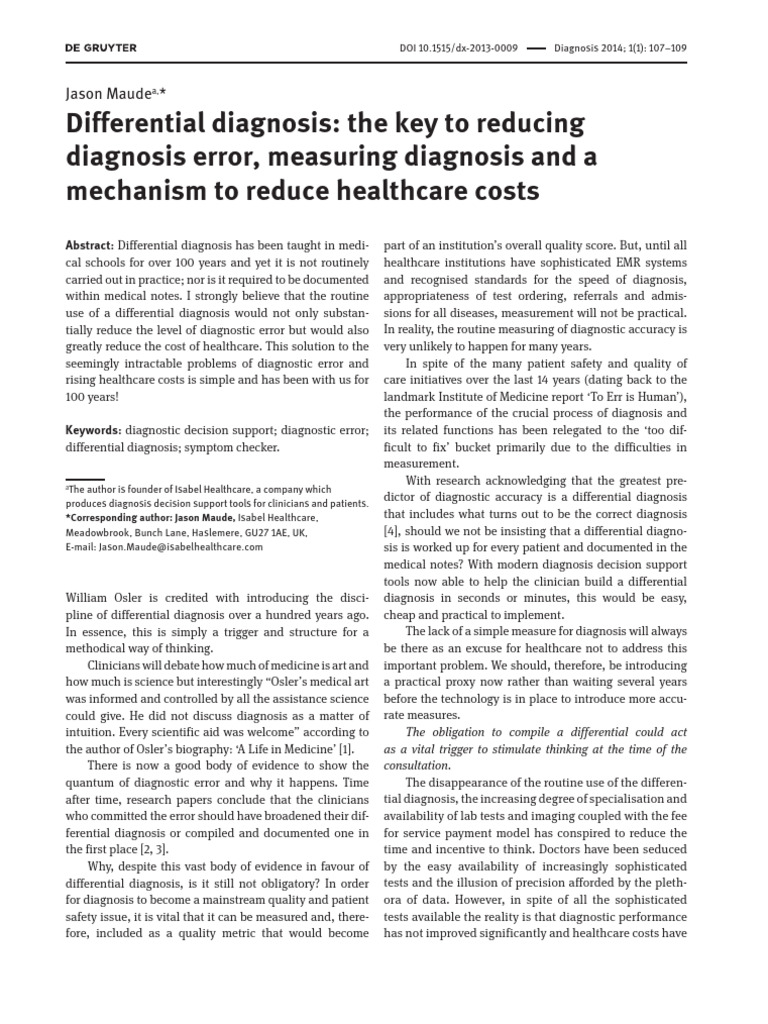Differential Diagnosis: Reducing Errors | PDF | Medical Diagnosis ...