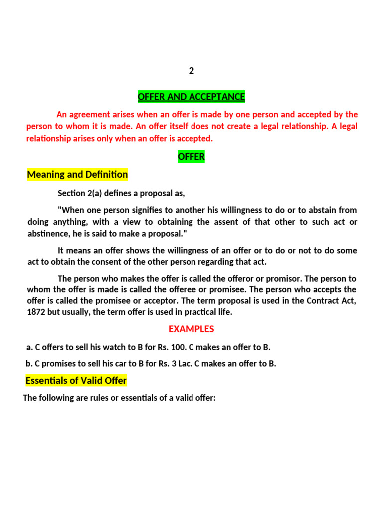 Understanding Offer and Acceptance in Law | PDF | Offer And Acceptance ...