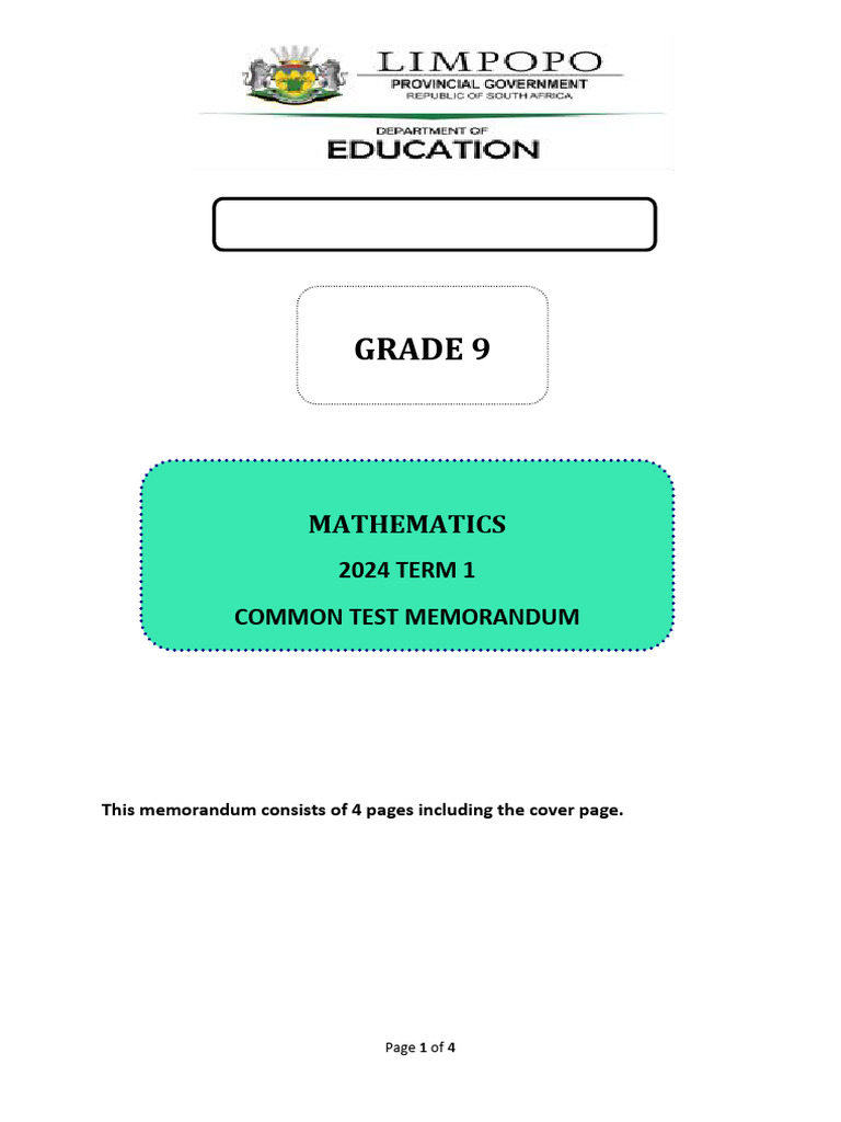 Grade 9 Mathematics Test Memo 2024 | PDF | Mathematics | Arithmetic
