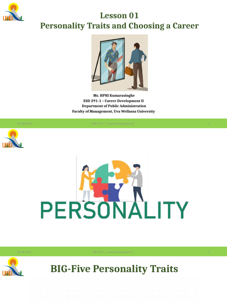 ESD 291-1 - Lesson 01 - Personality Traits and Choosing A Career | PDF