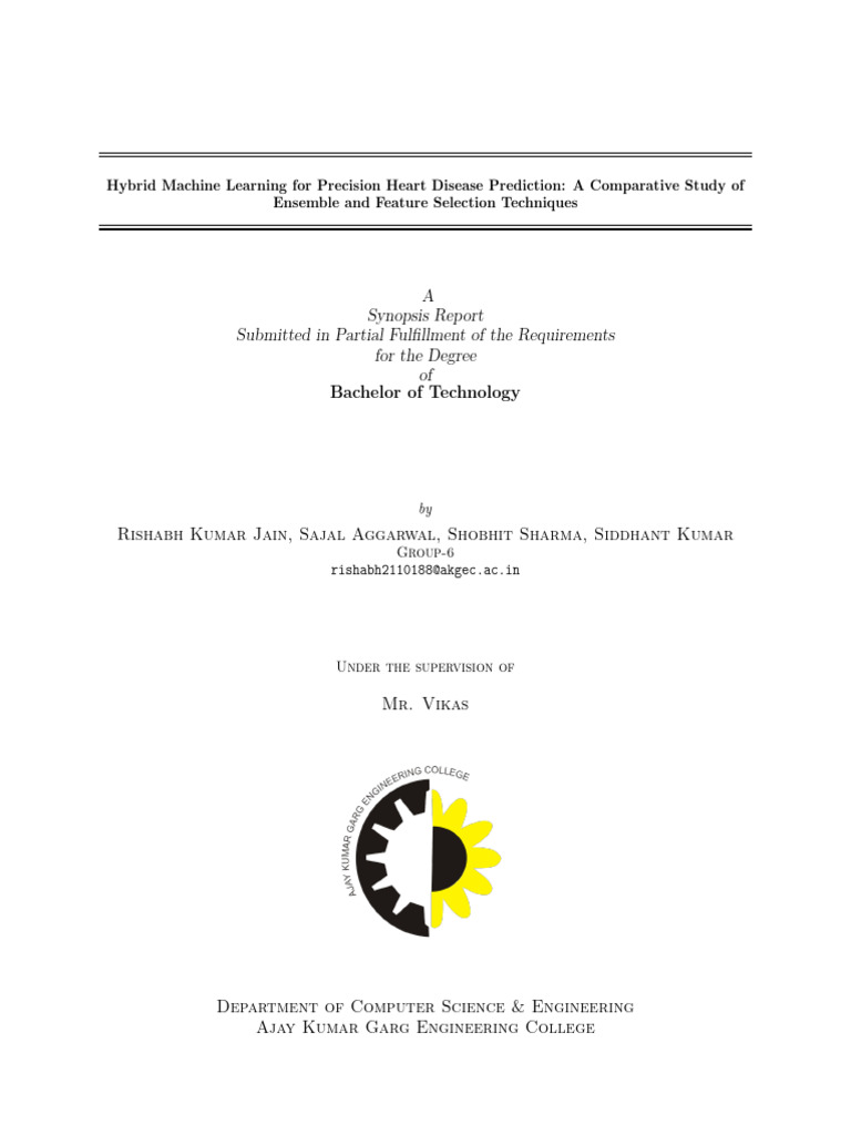 Synopsis - Group - 6 - CSE - 3 Changes (2) | PDF | Machine Learning | Medical Diagnosis