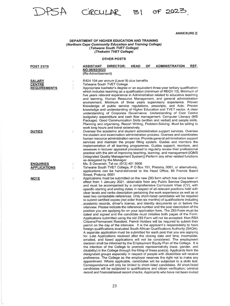 DPSA Circular 31 of 2023 | PDF