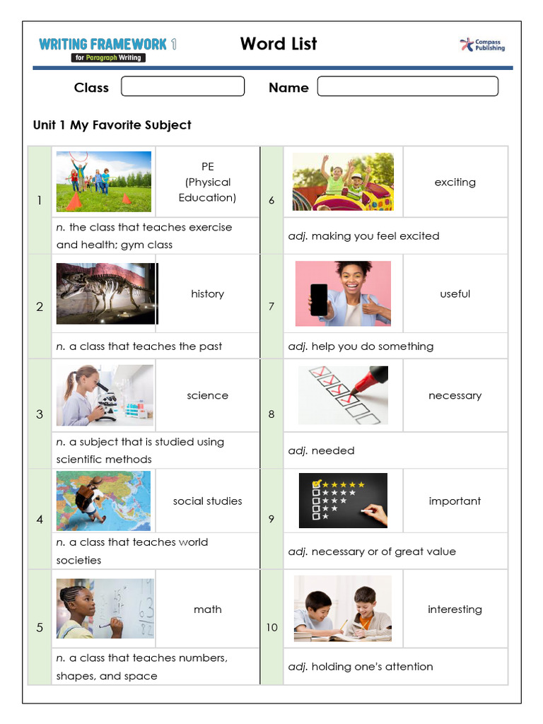 Writing Framework - For Paragraph Writing 1 - Word - List - ENG | PDF