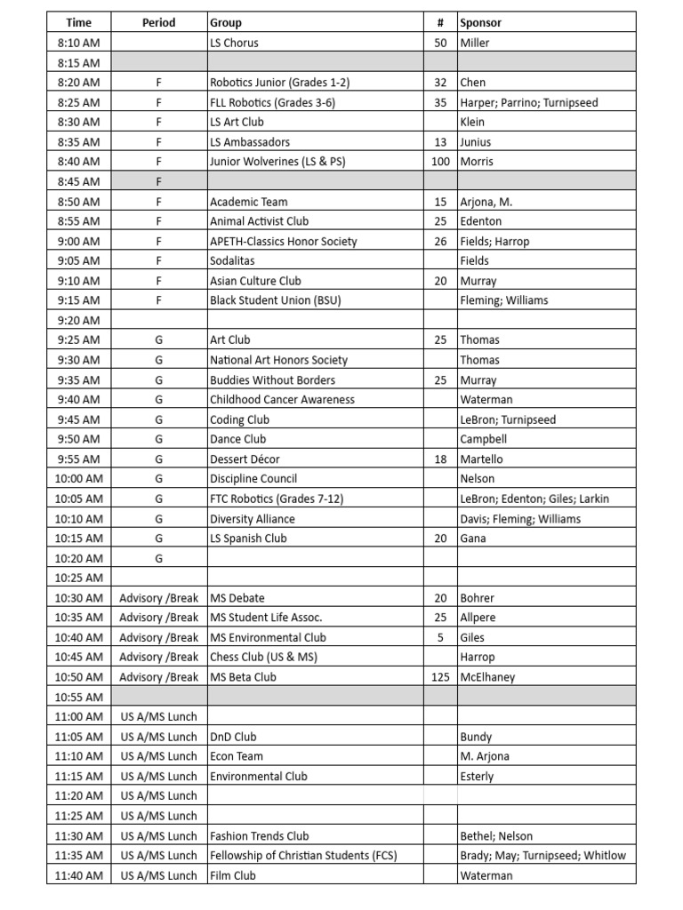 Final Club Picture Day Schedule 2025 | PDF
