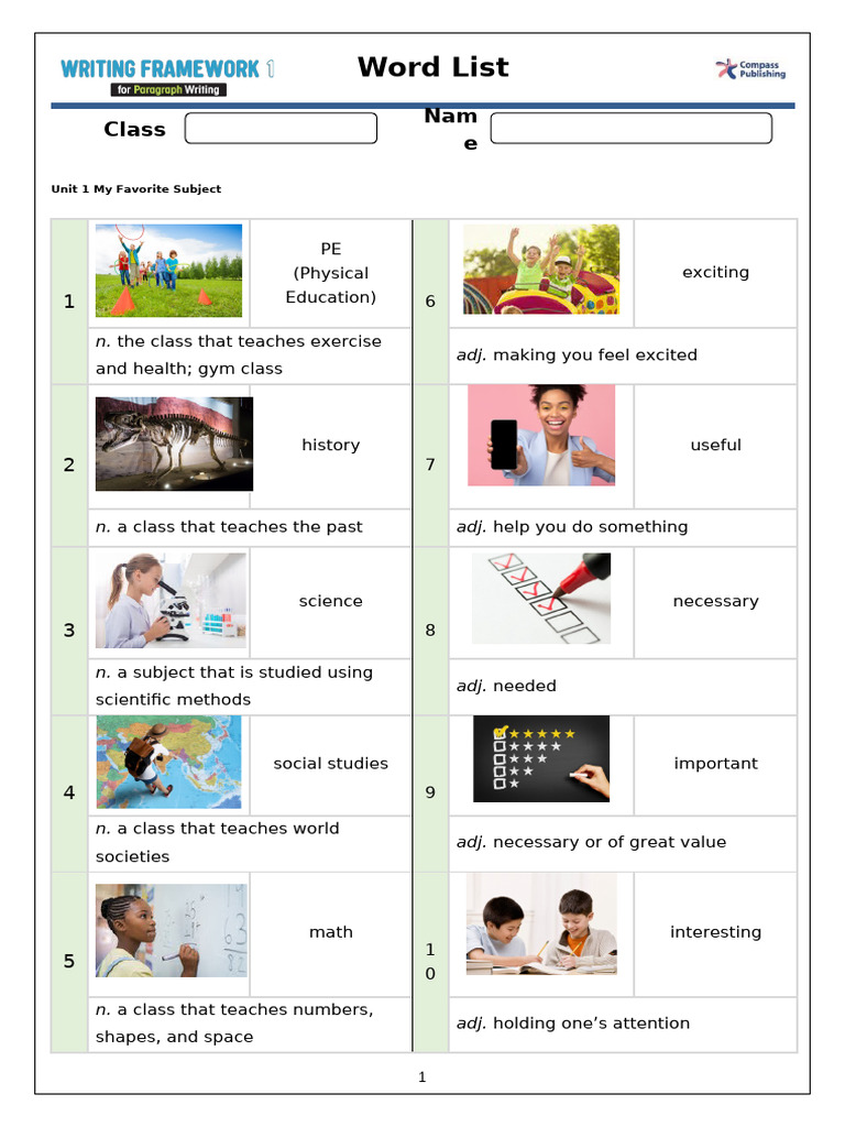 Writing Framework for Paragraph Writing 1 Word List ENG | PDF