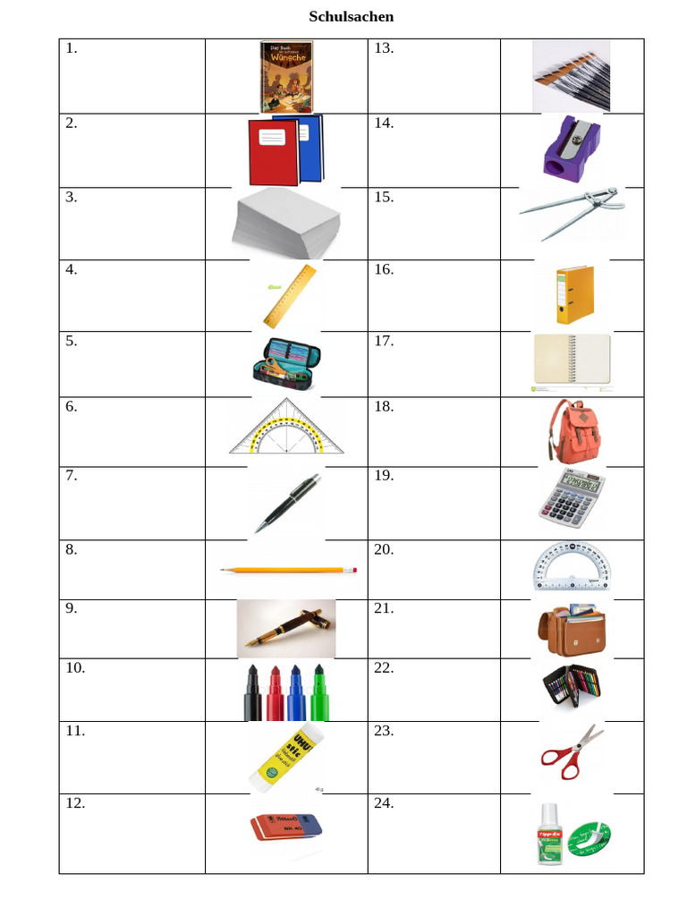 Schulsachen Fuer Kontrolle Ohne Artikel | PDF