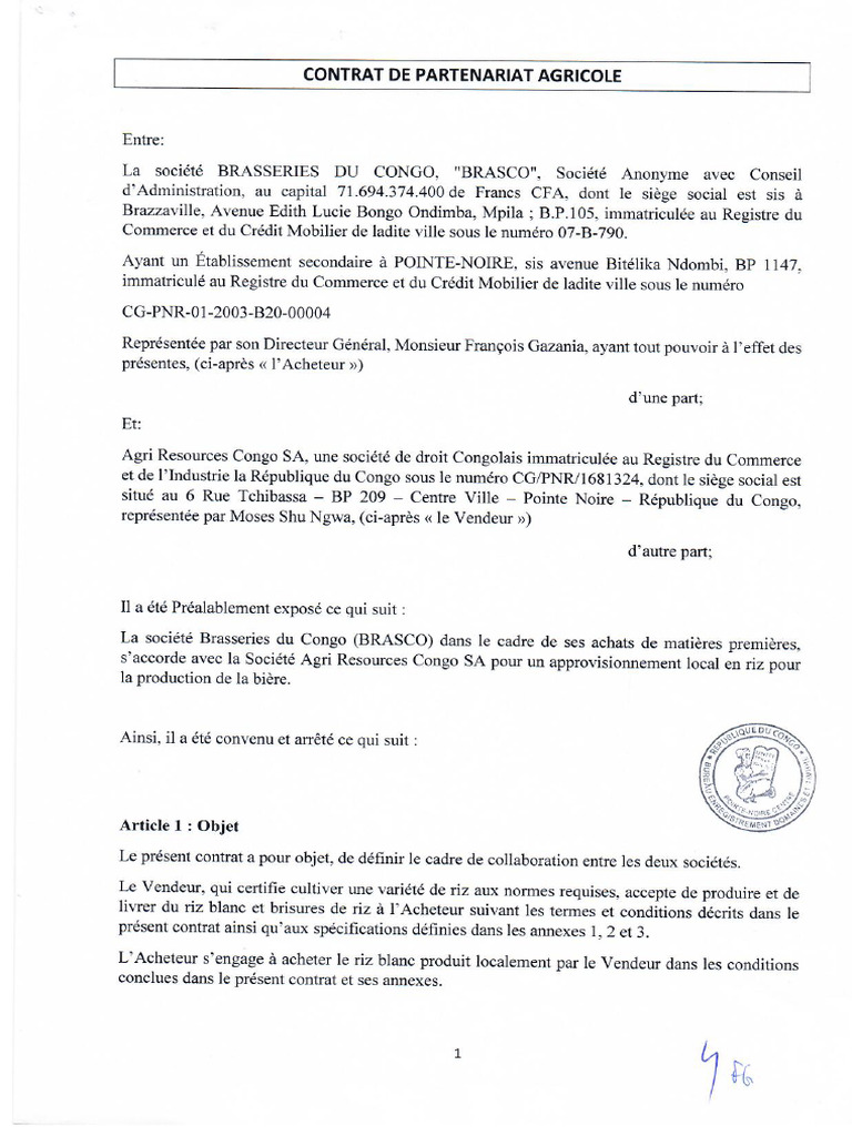 Contrat de Partenariat Agricole | PDF