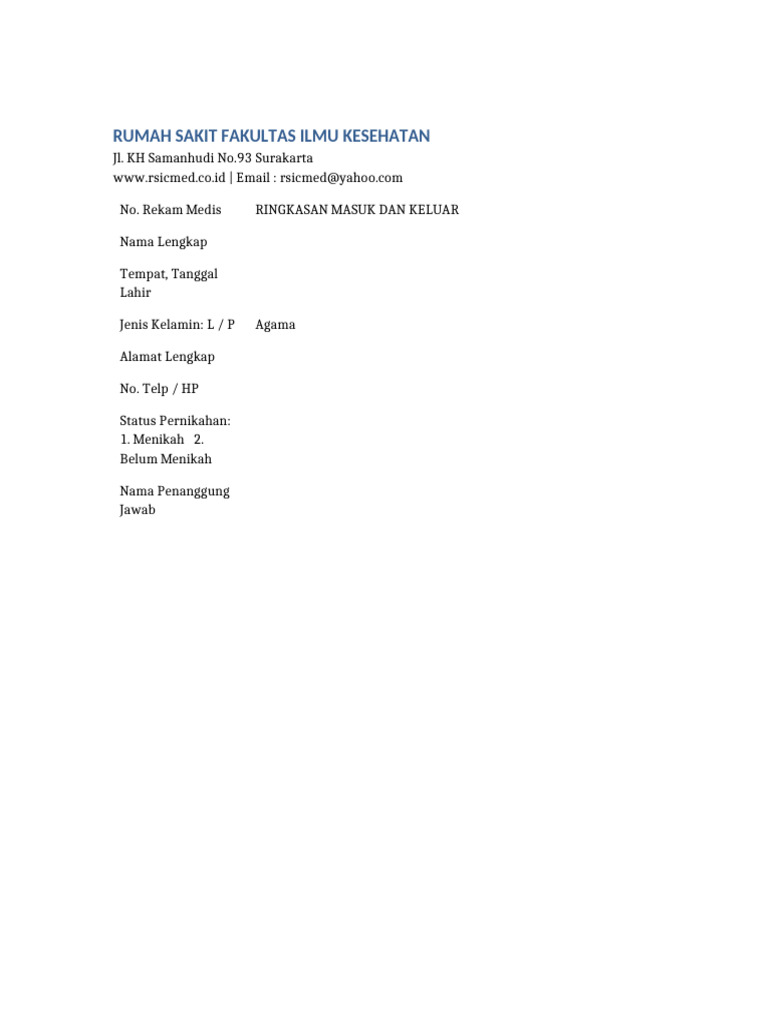 Form Ringkasan Masuk Keluar RS | PDF