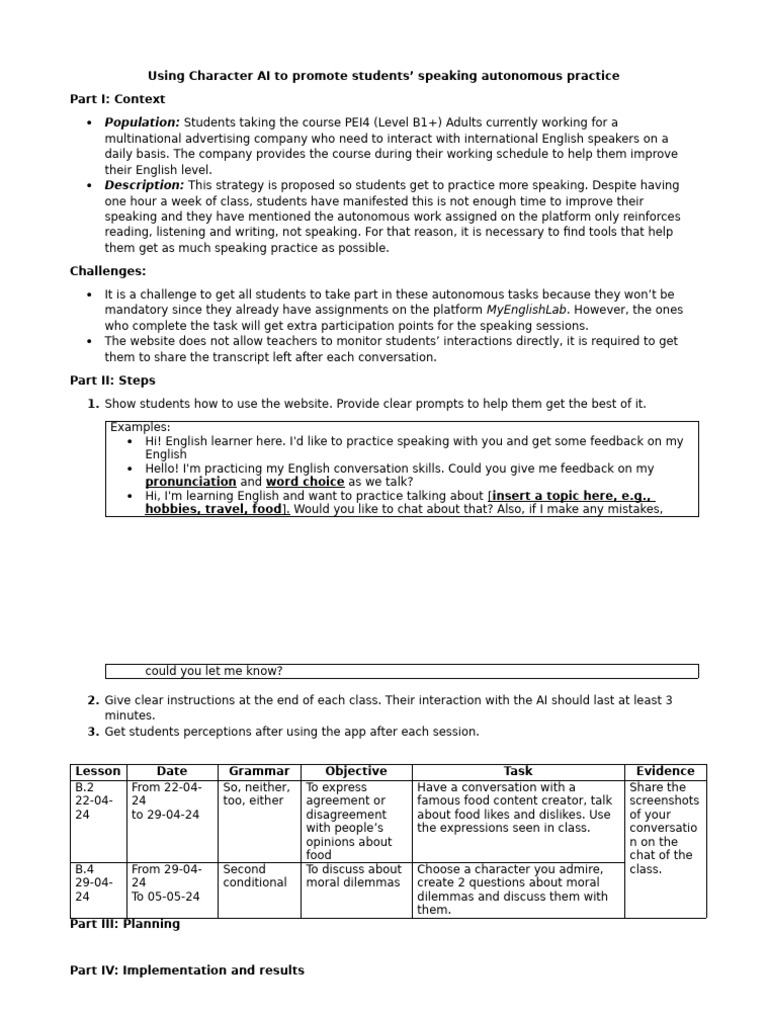 00 Class Project - Character AI | PDF | English Language | English As A ...