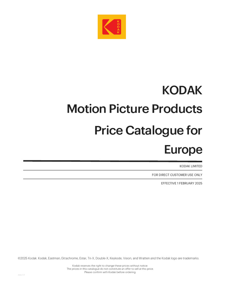 Kodak Motion Picture Price List 2025 | PDF | Payments | Credit Card