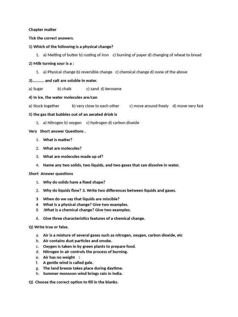 Chapter Matter Questions | PDF | Water | Liquids