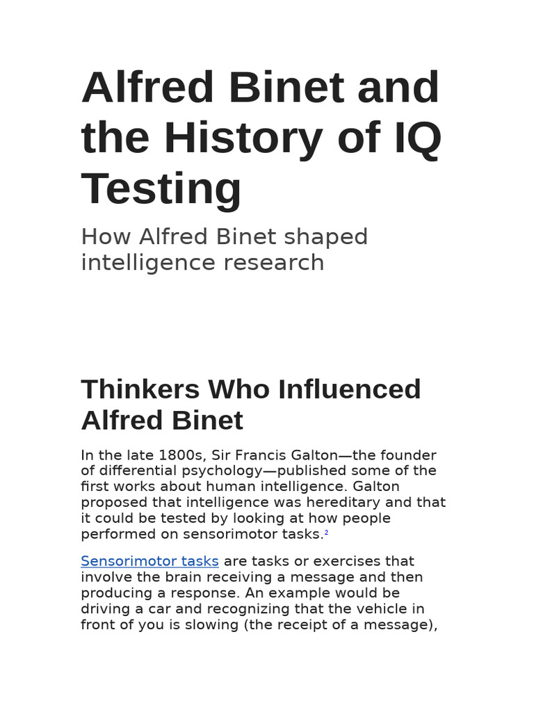 Alfred Binet and The History of IQ Testing | PDF | Wechsler Adult ...