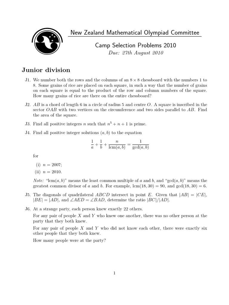 NZMOCcampselection2010 Problems | PDF | Elementary Mathematics | Geometry