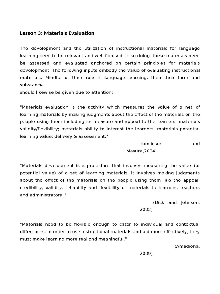 Evaluating Language Learning Materials Pdf Learning Evaluation