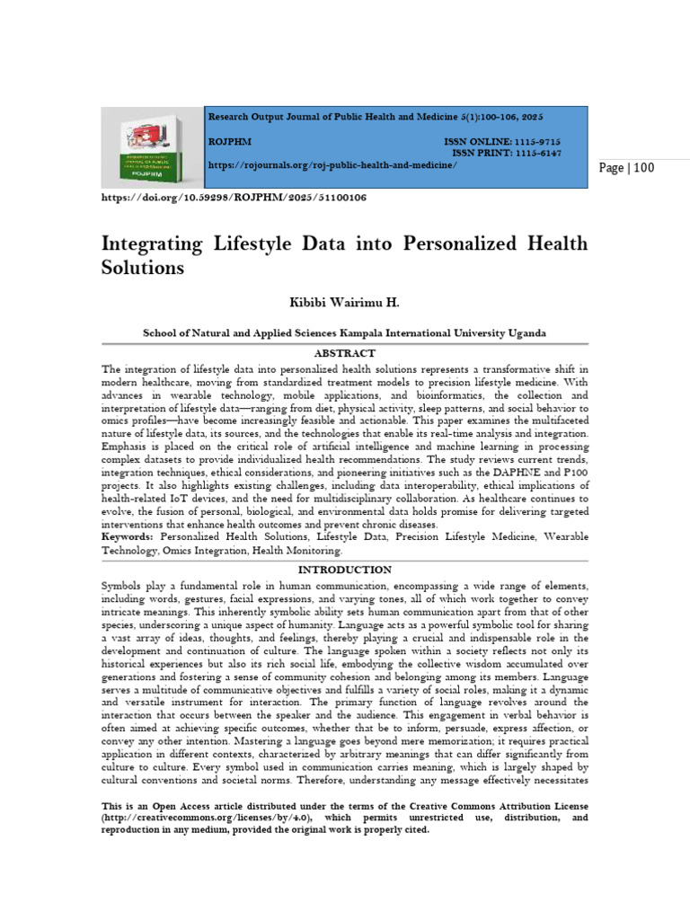 Integrating Lifestyle Data for Health Solutions | PDF | Communication