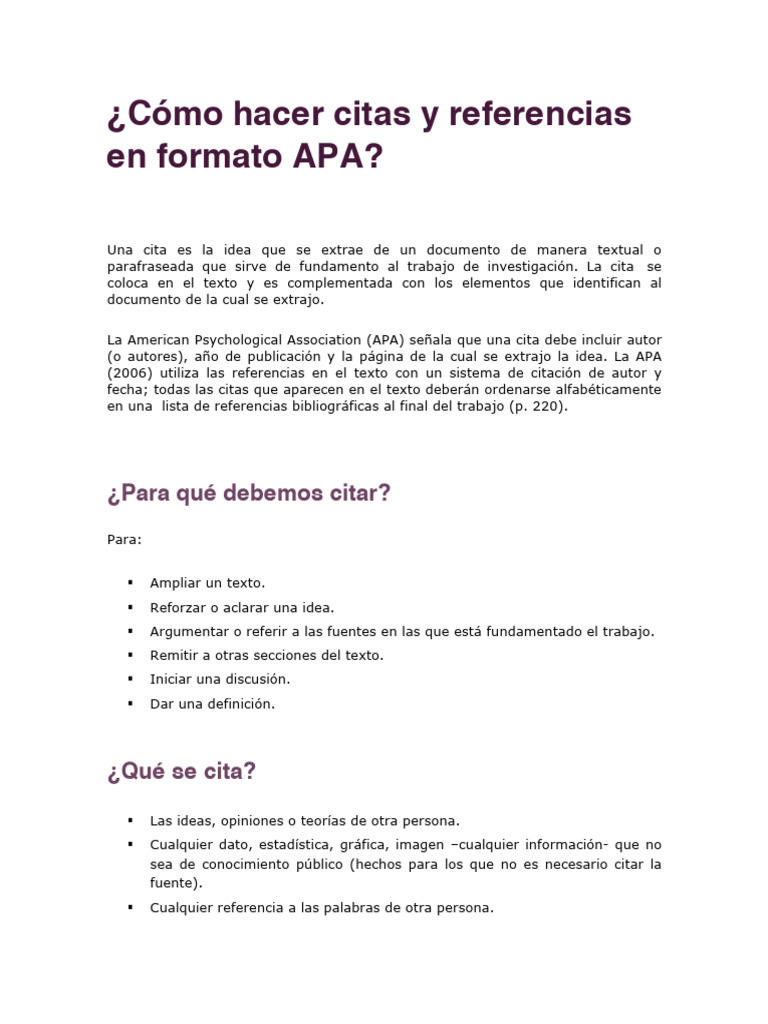 Citas y referencias en formato APA | PDF | Citación | Estilo apa