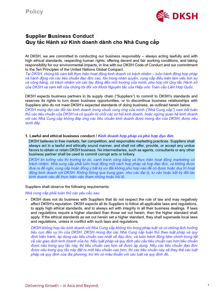 Quy Tắc Hành Xử - DKSH | PDF