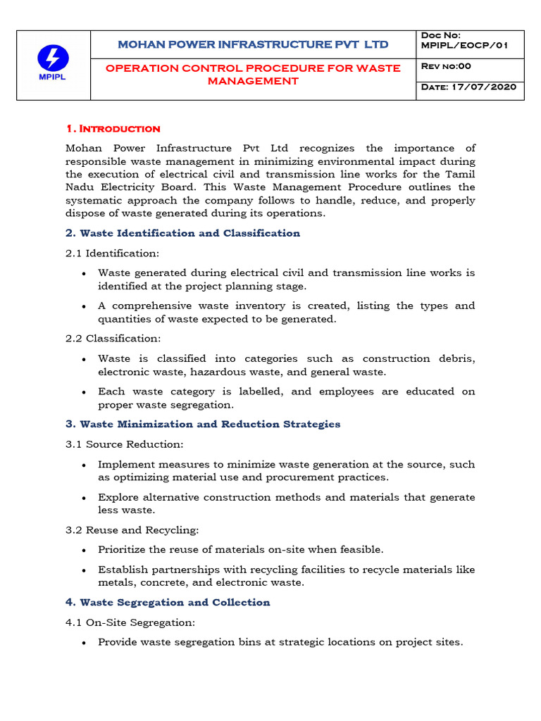 1.waste Management Procedure | PDF | Waste | Waste Management
