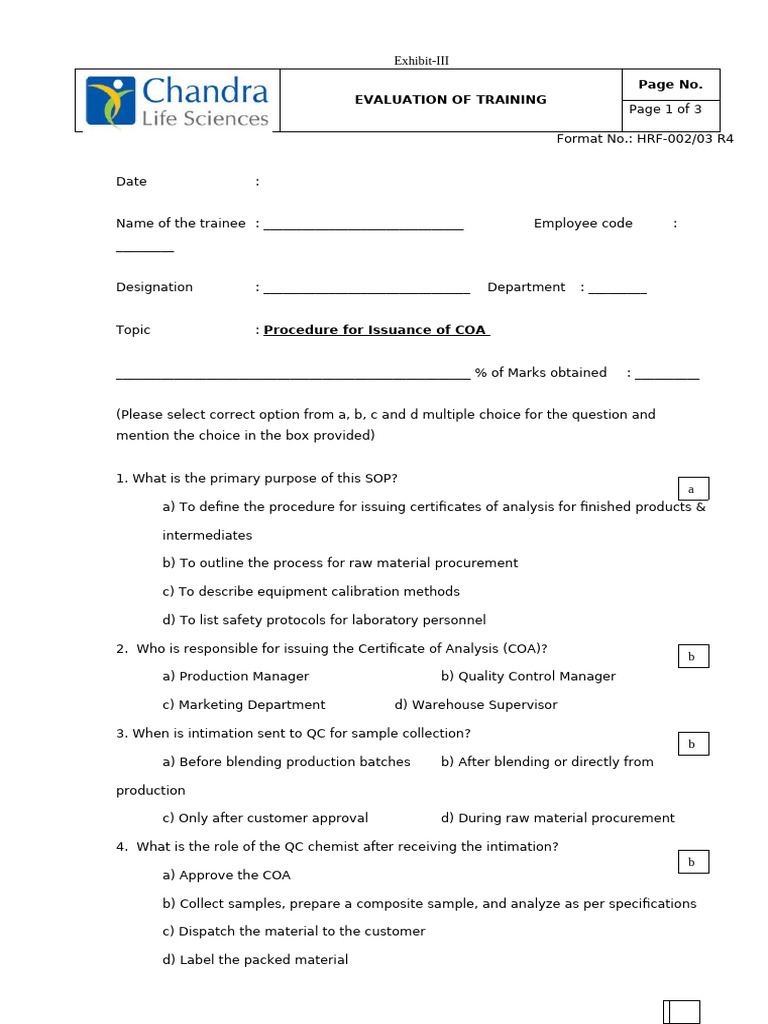 COA Issuance Training Evaluation Form | PDF