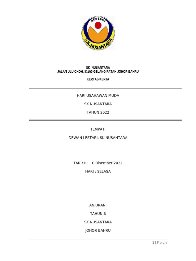 KERTAS KERJA Usahawan Muda Tahun 6 | PDF