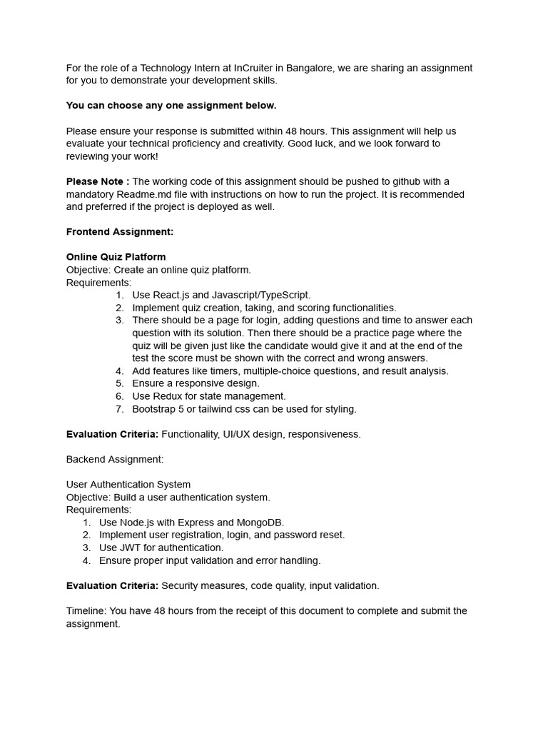 Full Stack Assignment - Incruiter | PDF