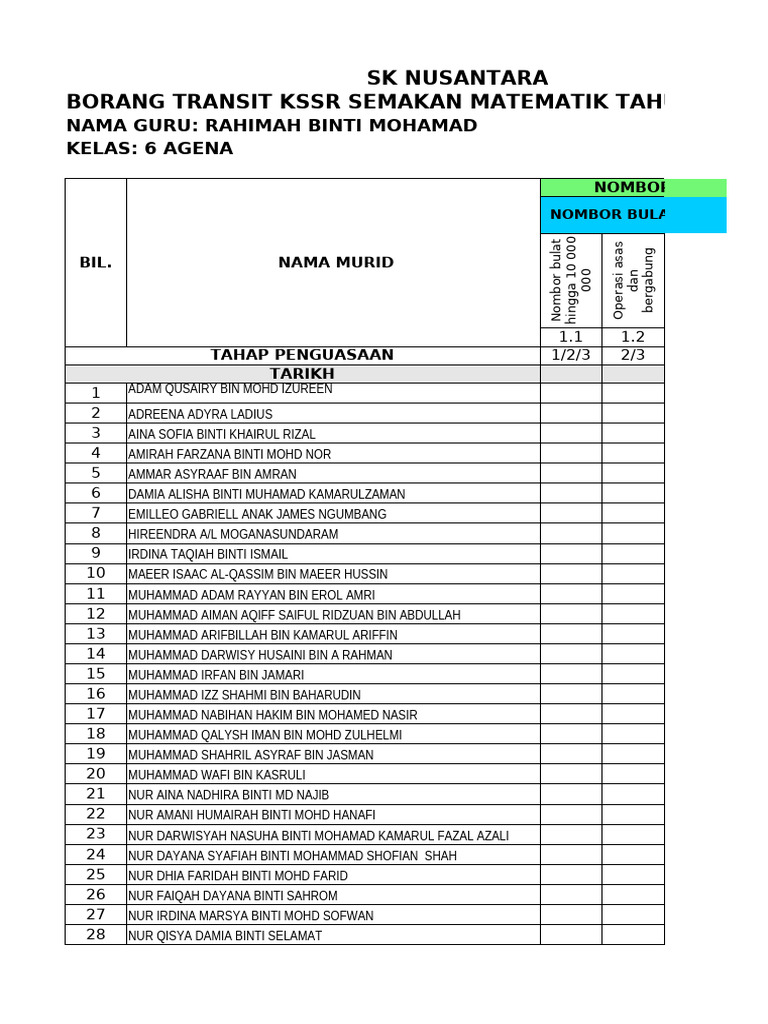 Rekod Transit Tahun 6 | PDF