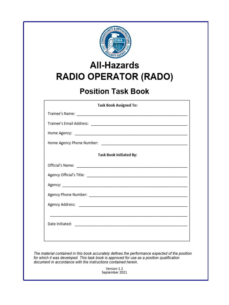 Radio Operator Task Book Overview | PDF | Incident Command System ...