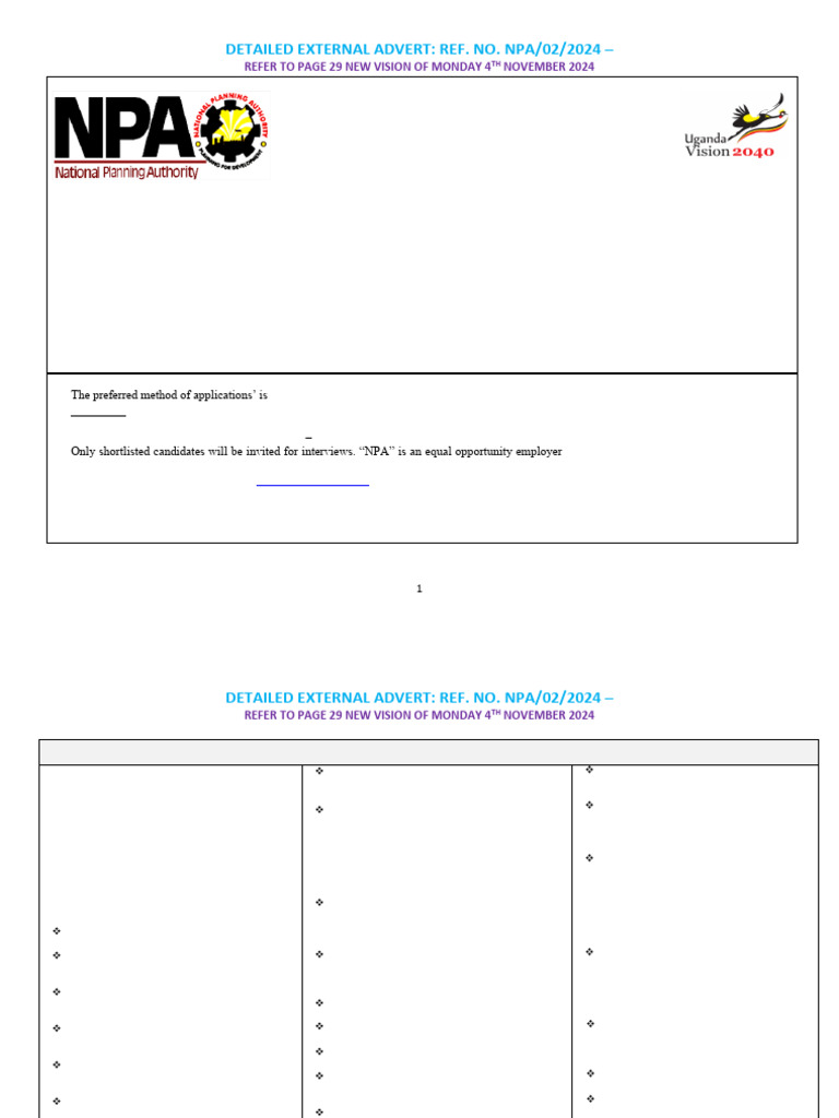 Npa Detailed Advert Physical Planning Opportuntities 4.11.2024 | PDF ...