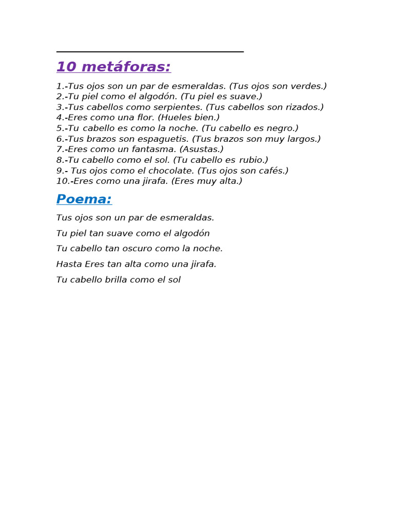 10 Metáforas en Poemas Cortos | PDF