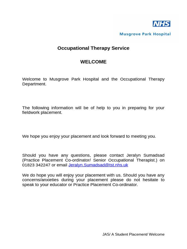 Occupational Therapy Placement Guide | PDF | Lunch | Occupational Therapy