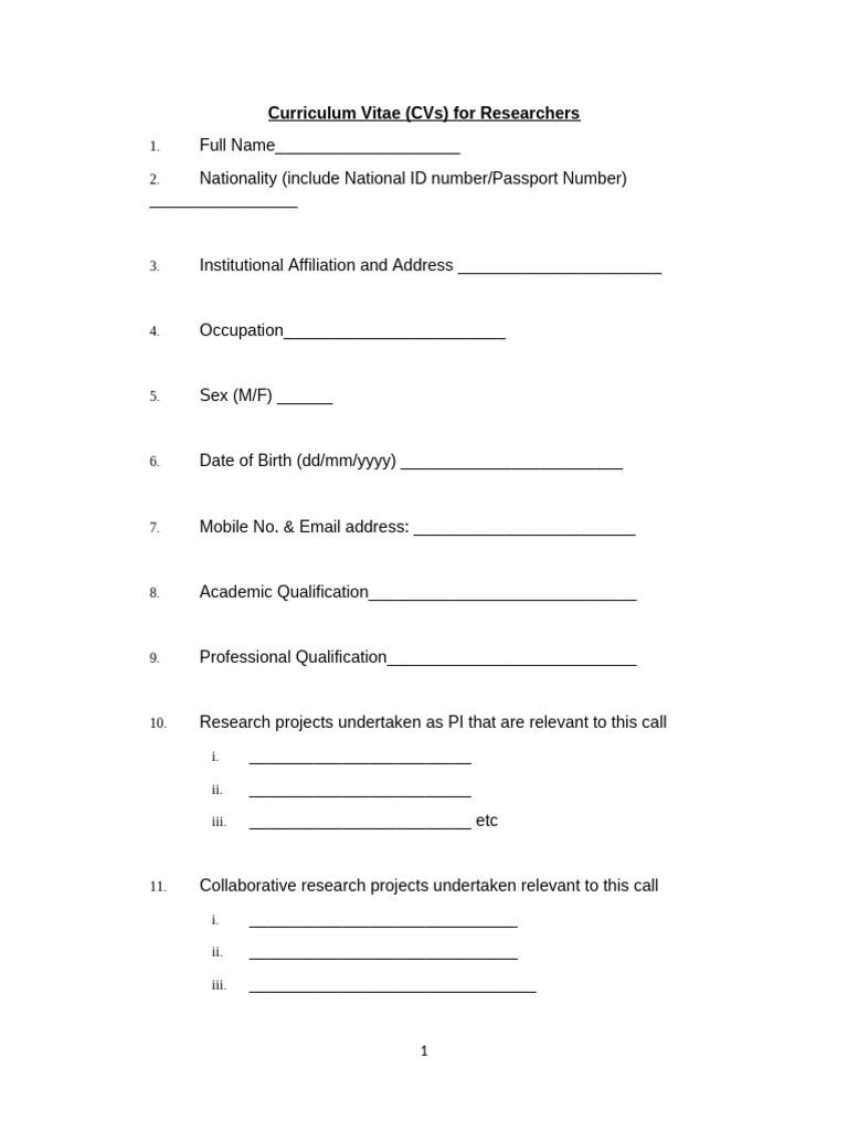 Annex 3 Curriculum Vitae Template | PDF