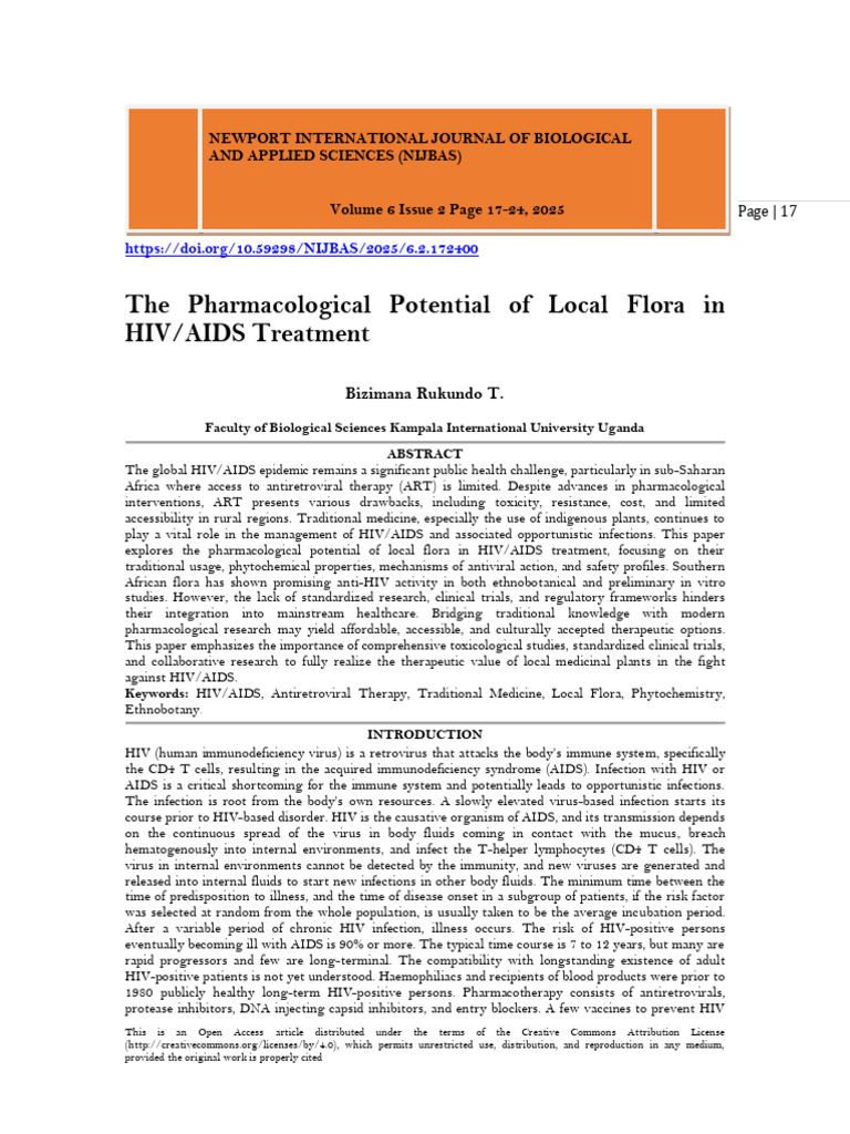 The Pharmacological Potential of Local Flora in HIV/AIDS Treatment (WWW ...
