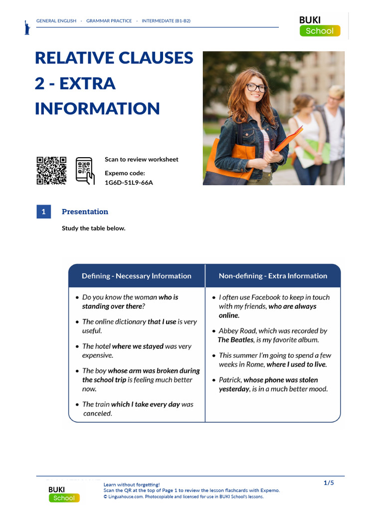 Relative Clauses 2 Extra Information American English Teacher B1 B2 | PDF | Linguistics | Grammar