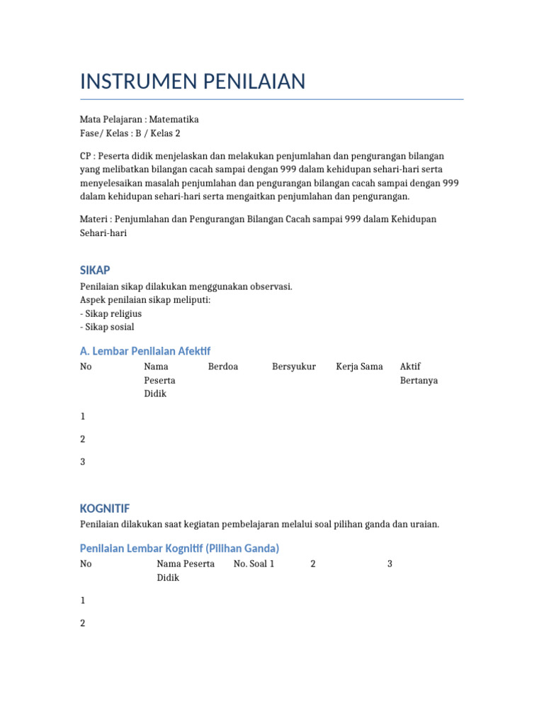 Instrumen Penilaian Windi | PDF