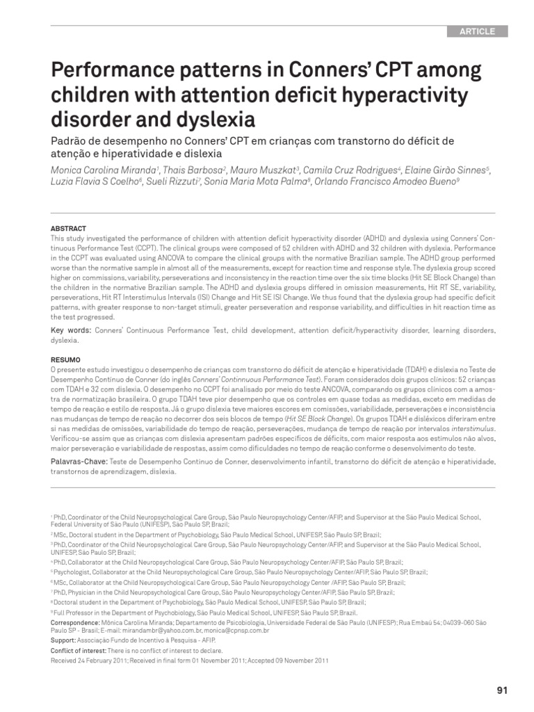 Performance Patterns in Conners' CPT Among Children With Attention ...