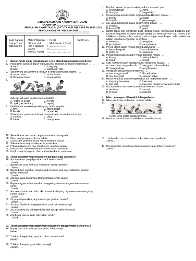 SOAL PJOK Kls 6 PAT 2024 | PDF