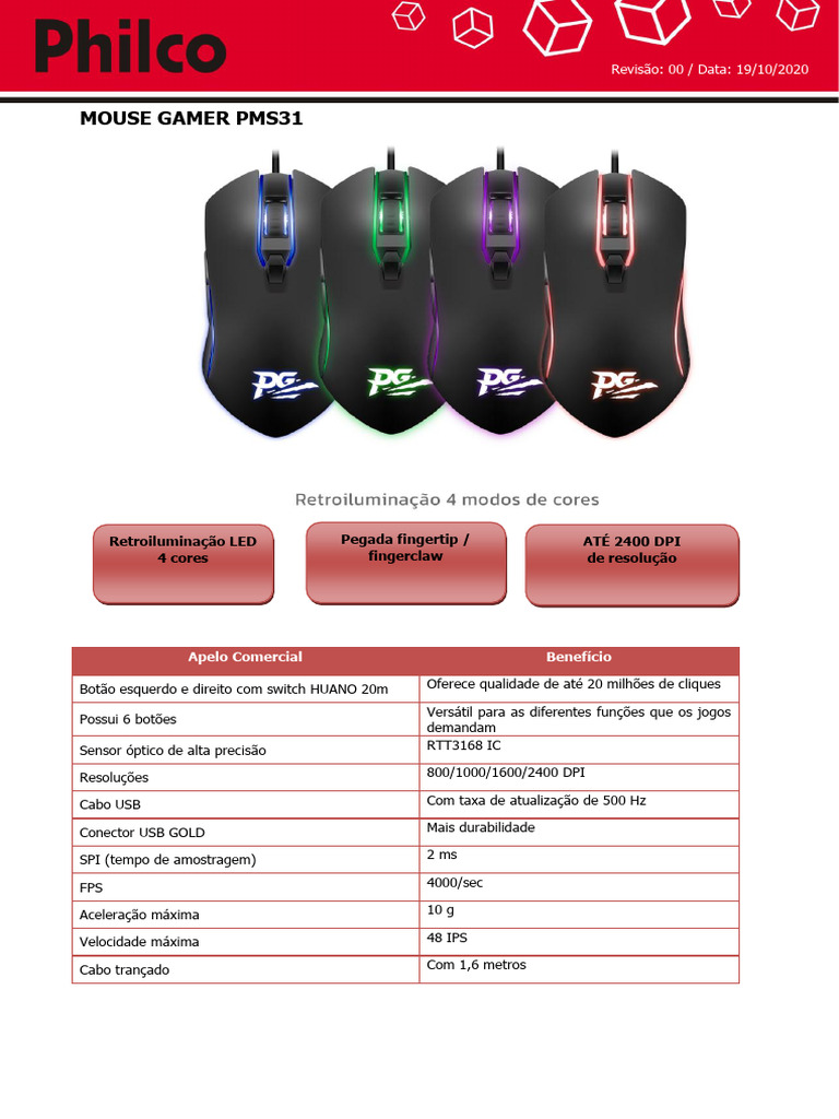 Mouse Gamer PMS31: Características e Especificações | PDF | USB ...