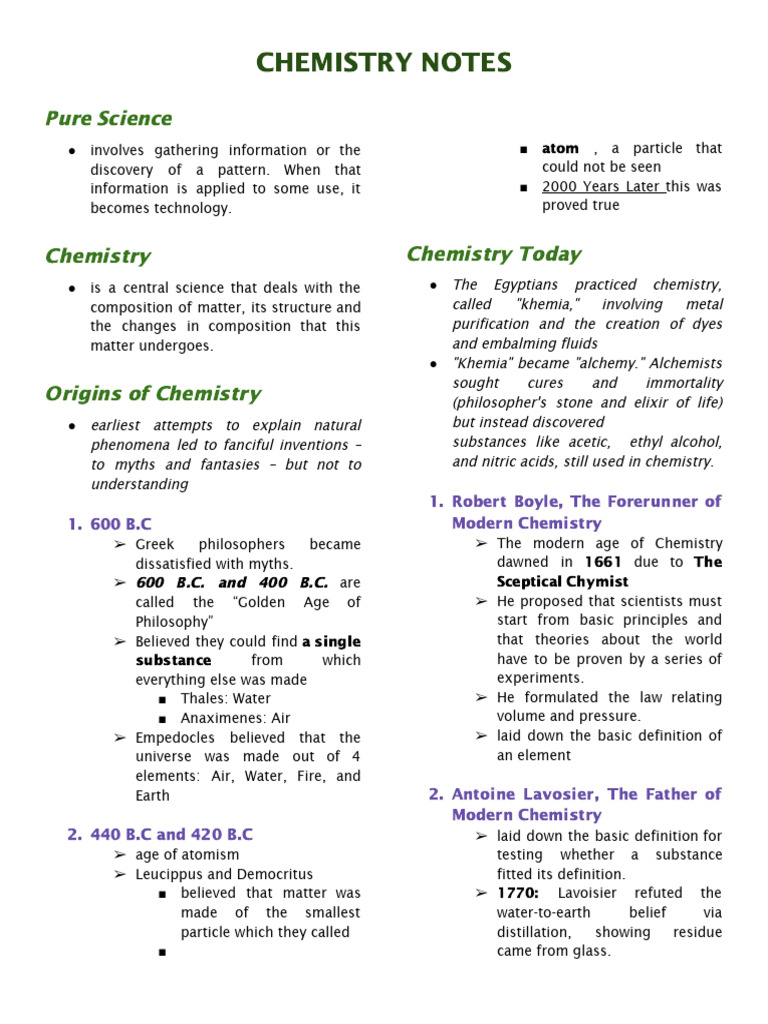 Chemistry Notes | PDF | Mixture | Chemistry