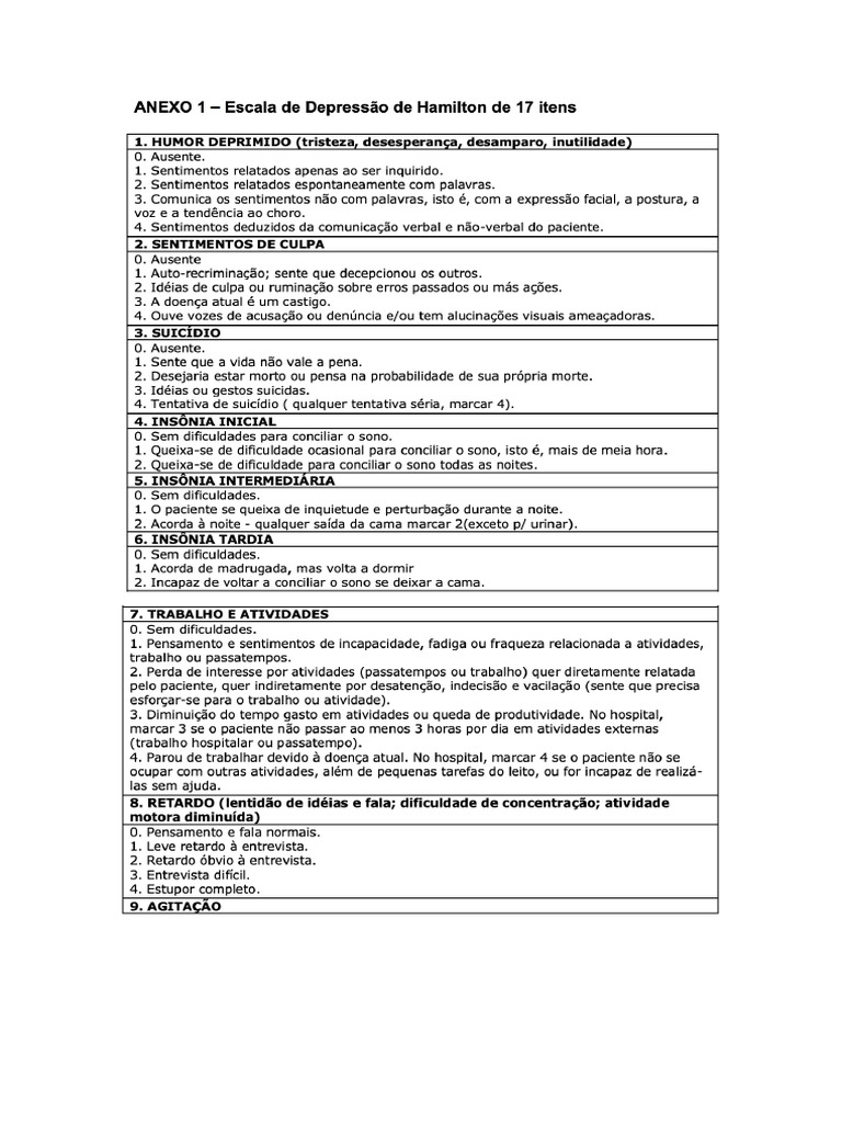 Escala Hamilton Depressao | PDF