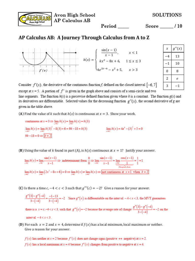 AP Calculus AB Solutions Guide | PDF | Function (Mathematics) | Derivative