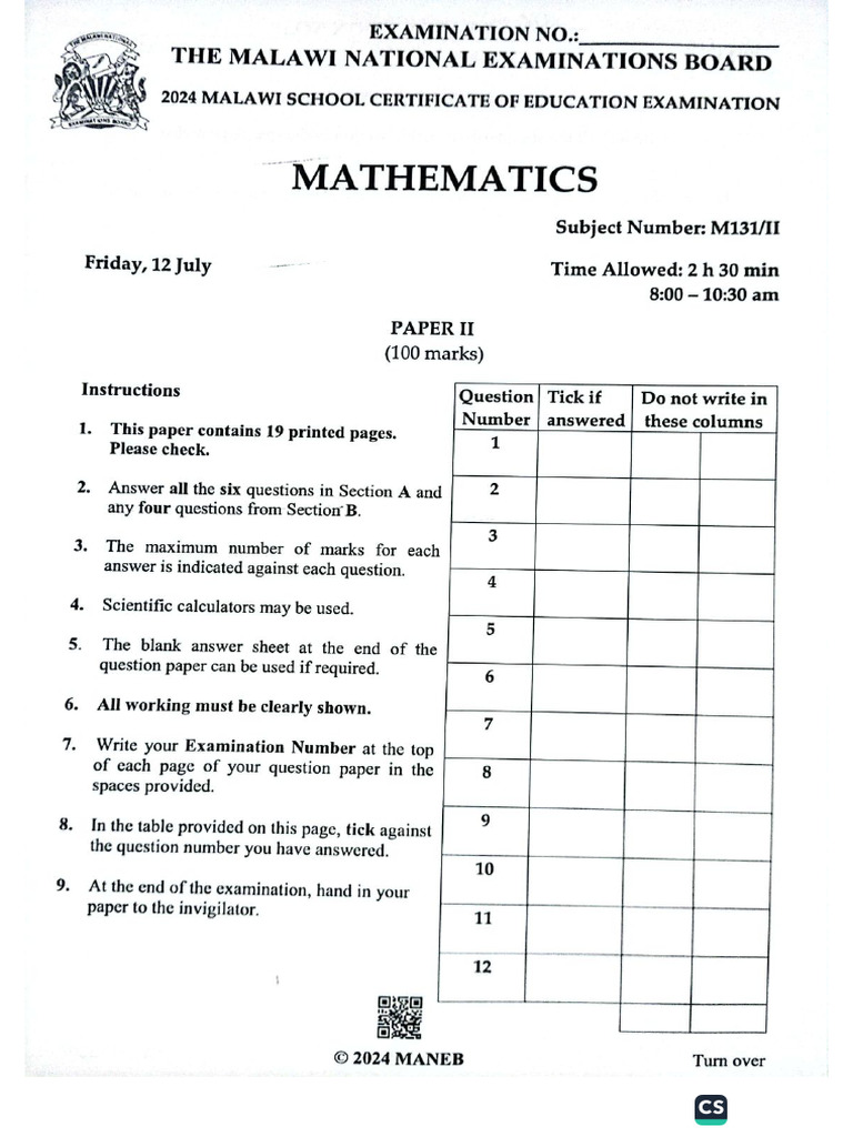 Sir Godfrey 2025 Maneb Mathematics II | PDF