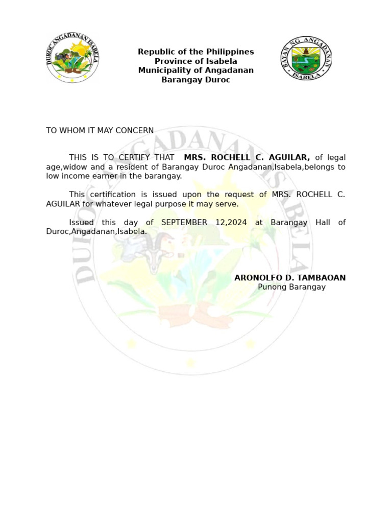 Certificate of Low Income | PDF