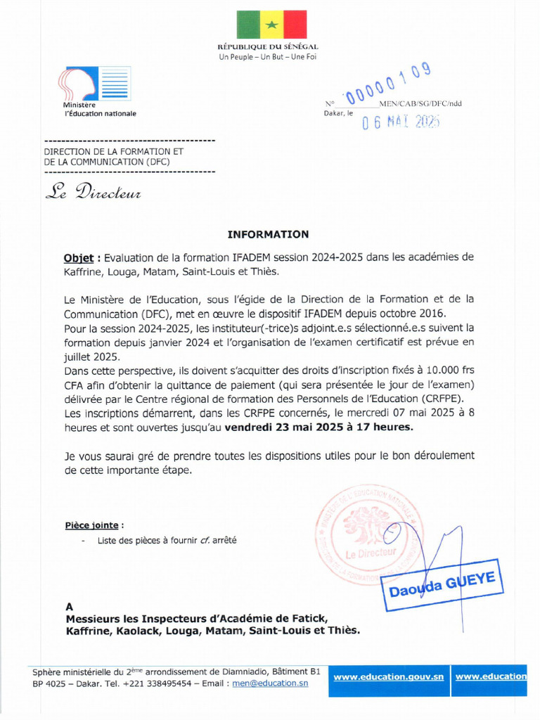 Note Formation Ifadem Mai 2025 | PDF