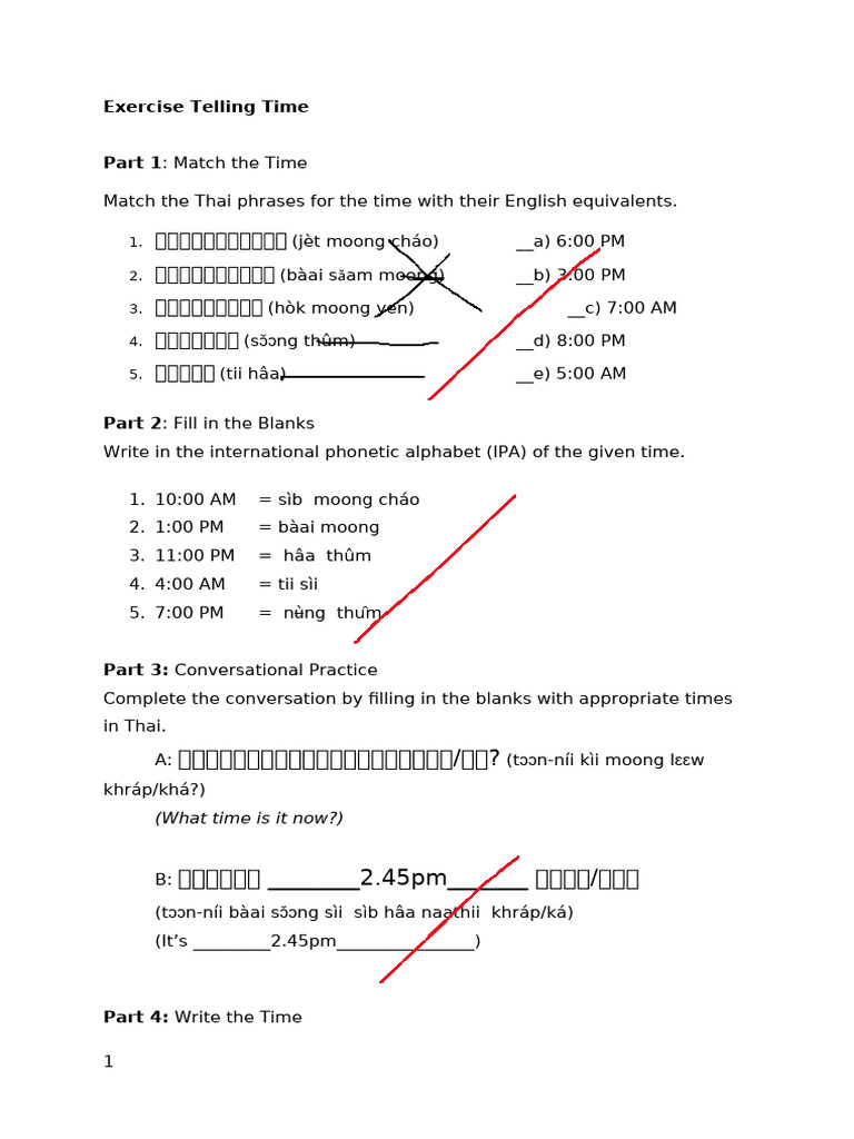Exercise Telling Time | PDF