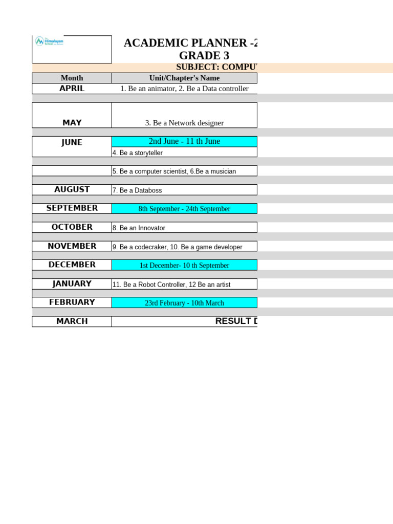 ACADEMIC PLANNER 2025-2026 GRADE 3 Computing | PDF