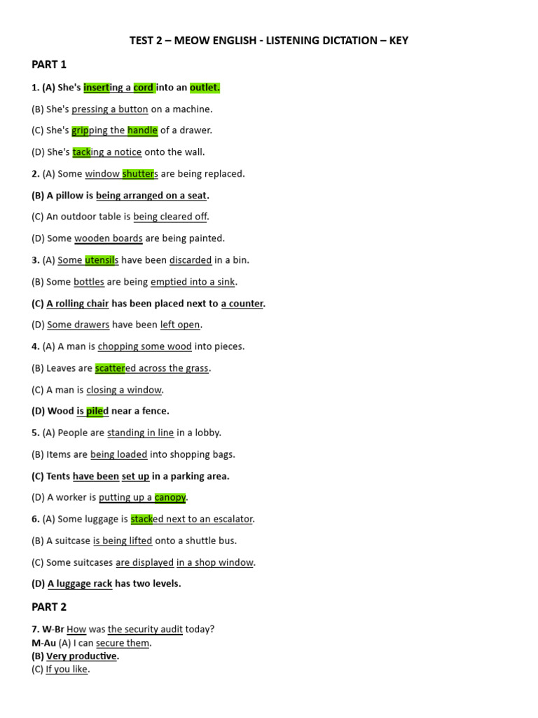 Test 2 - LD - Meow English Dictation Key | PDF