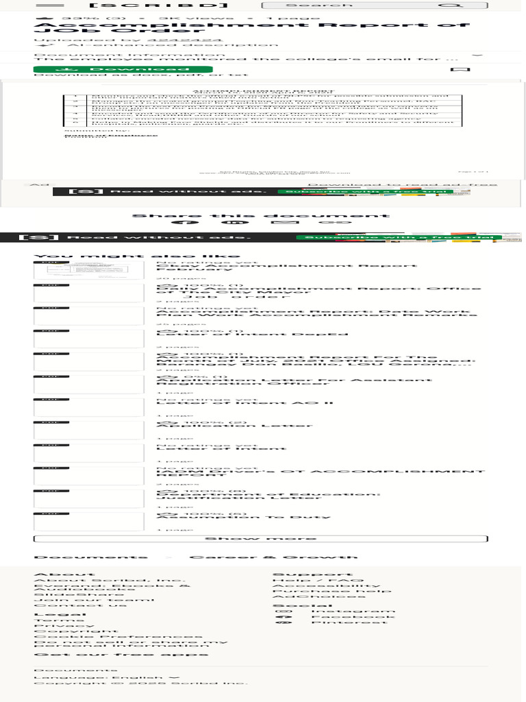 Accomplishment Report of JOb Order PDF Career & Growth | PDF | Scribd | Computing