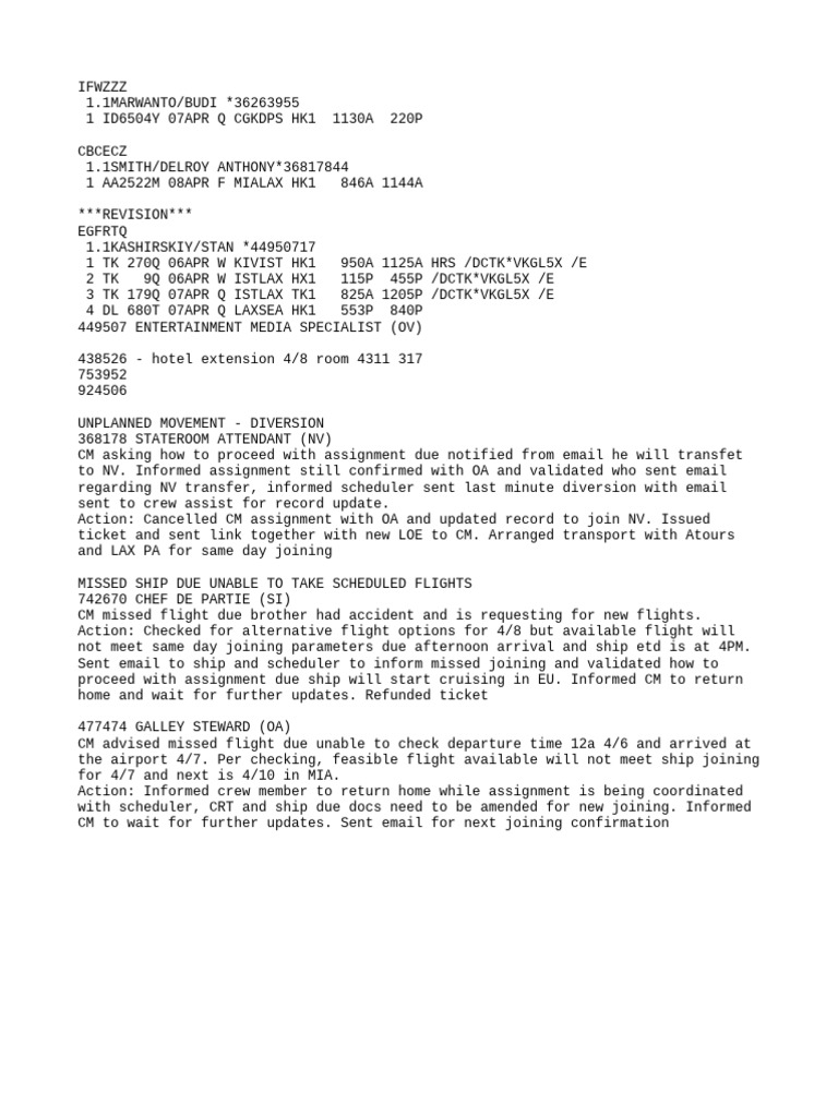 Crew Member Flight Assignment Updates | PDF