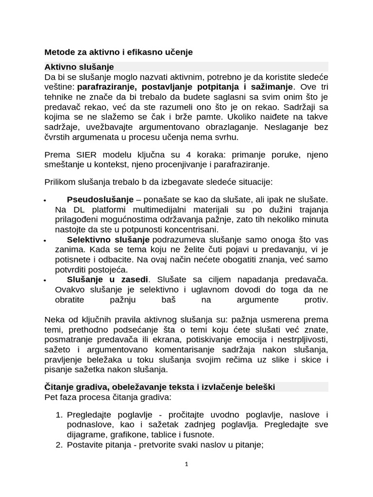Metode Za Aktivno I Efikasno Učenje (Rezime Po Modulu) | PDF